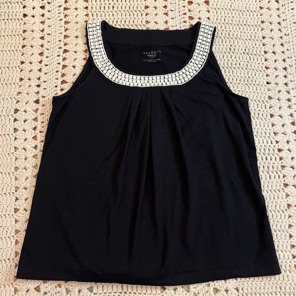 Talbots | Tops | Talbots Black Scoop Neck Tank Wivory Bead Details ...